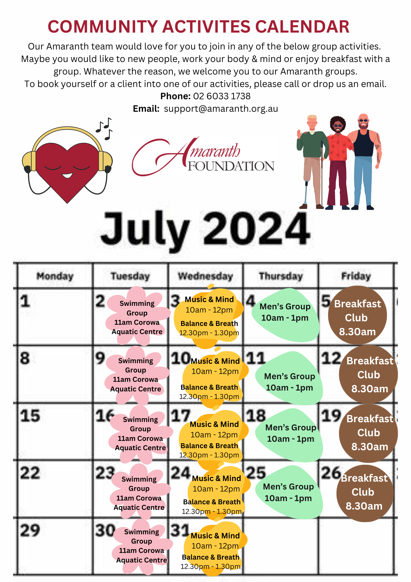 Activities Calendar - Amaranth Foundation